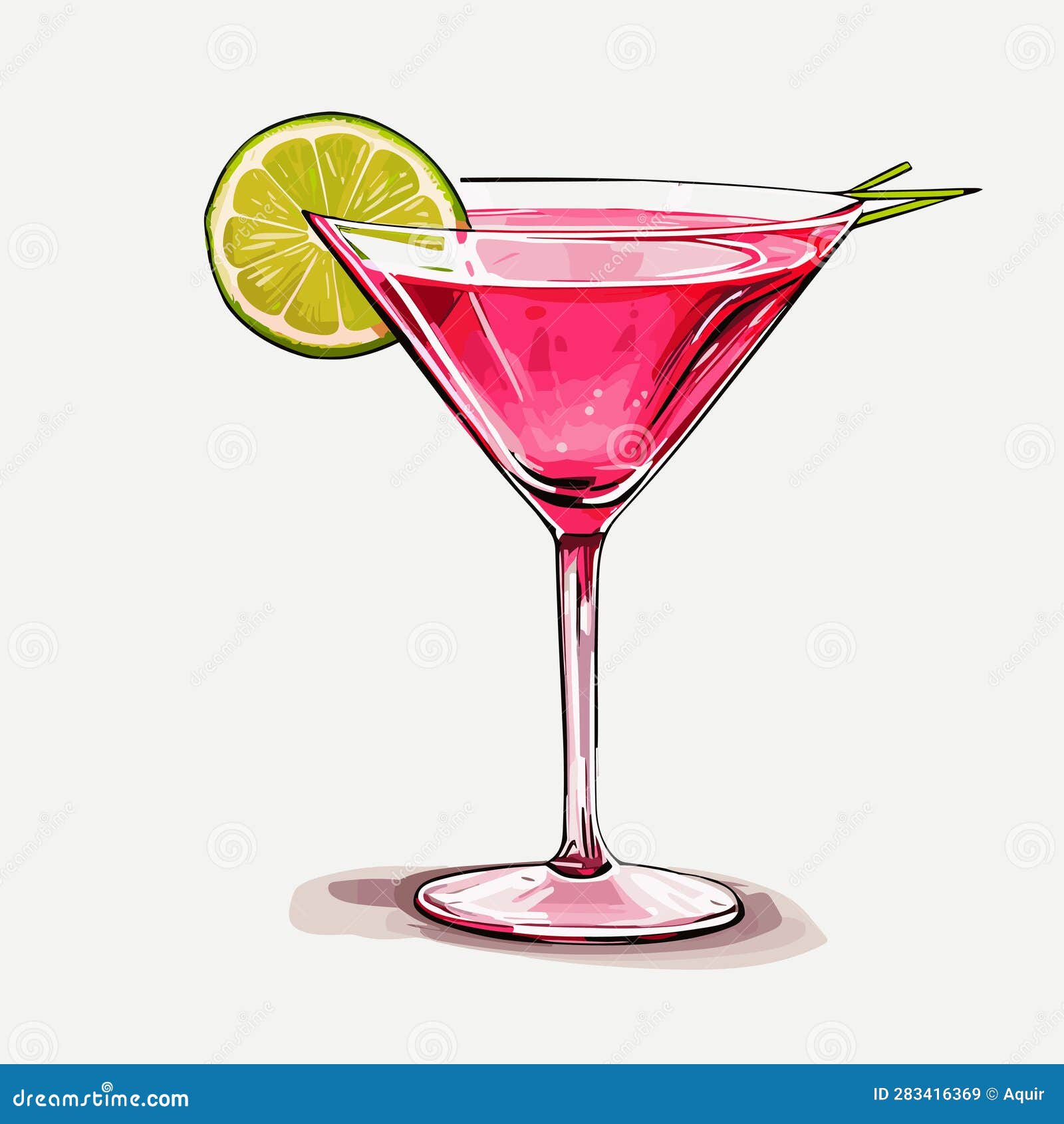 Cosmopolitan Cocktail Hand-drawn Comic Illustration. Cosmopolitan ...