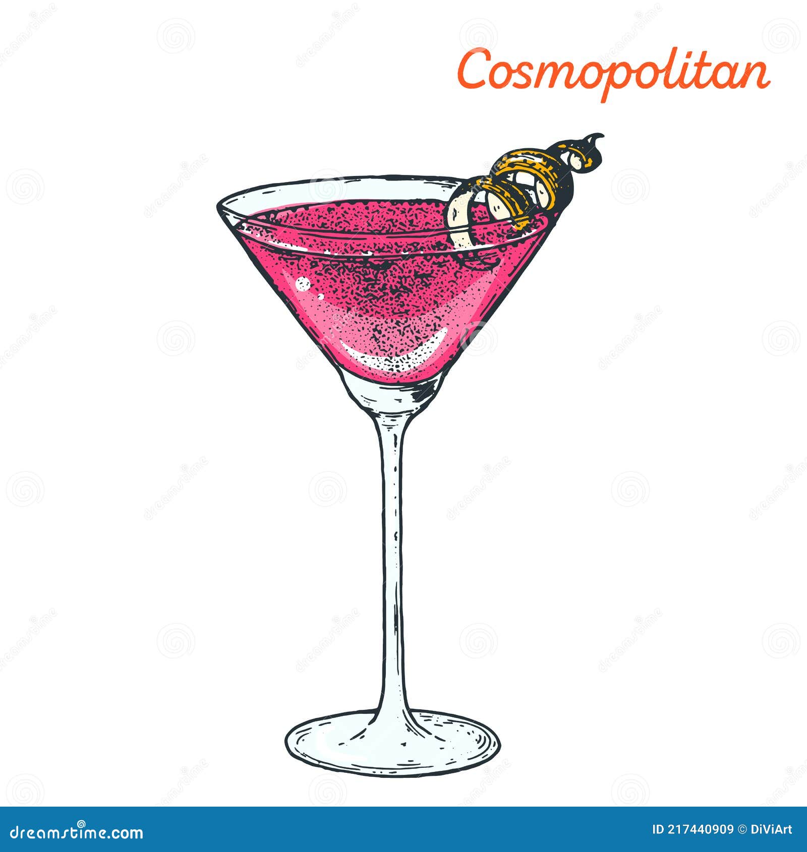 Cosmopolitan Cocktail Illustration. Alcoholic Cocktails Hand Drawn ...