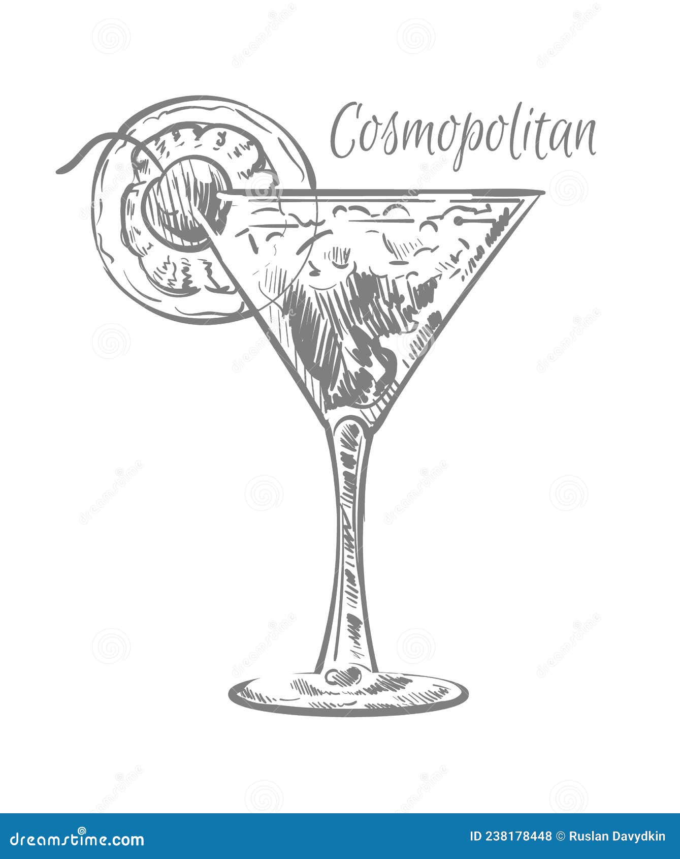 Cosmopolitan Cocktail Sketch Hand Drawn Vector Illustration Stock ...