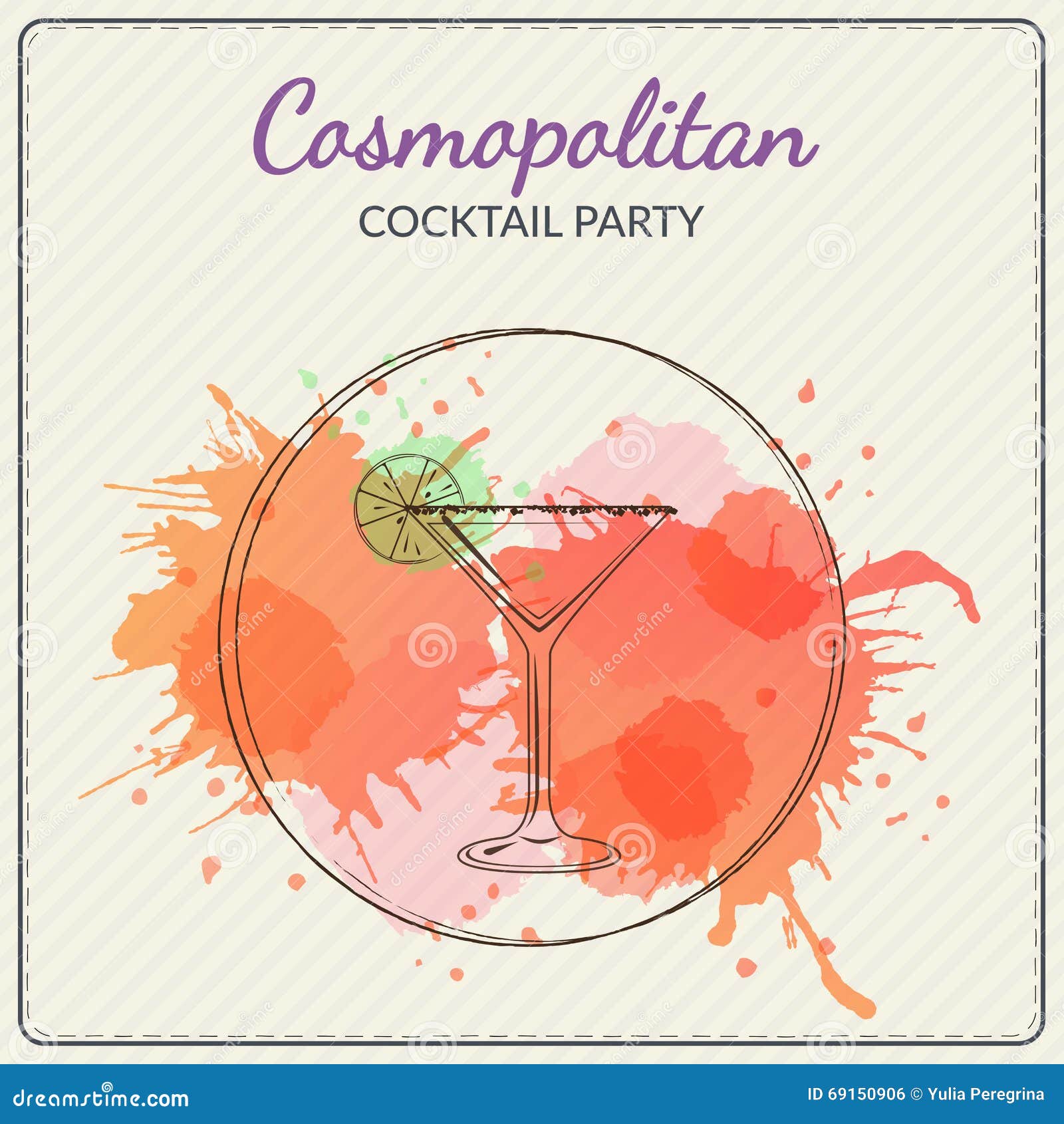 Cosmopolitan. Hand Drawn Vector Illustration of Cocktail. Colorful ...