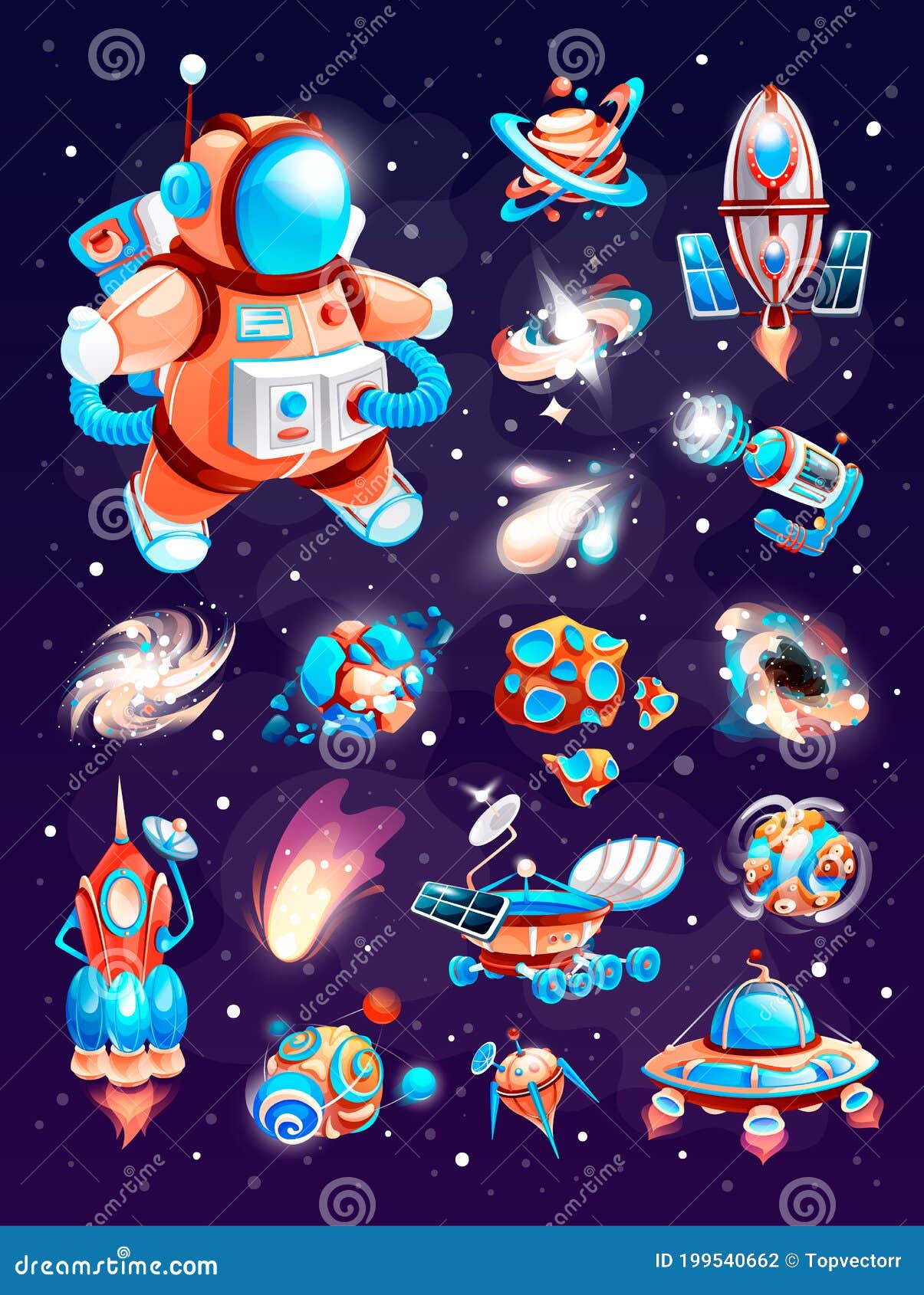 Cosmos Elements of Cartoon Space Game. Set on a Space Theme, Including ...