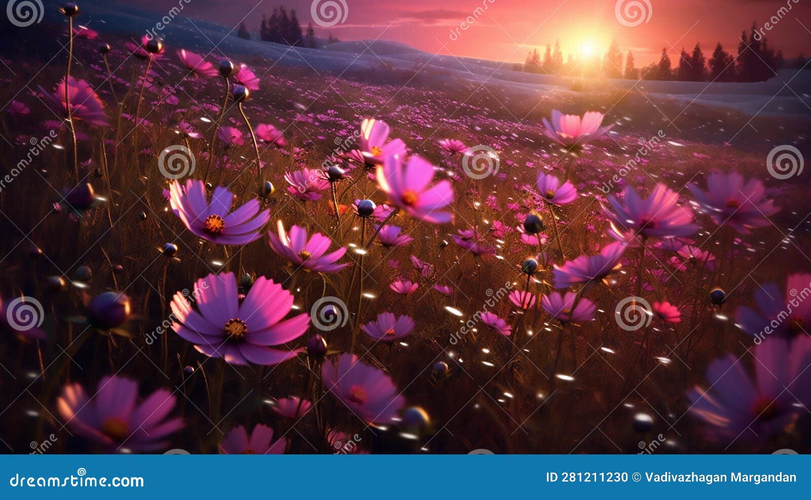 Cosmos field stock illustration. Illustration of leaf - 281211230