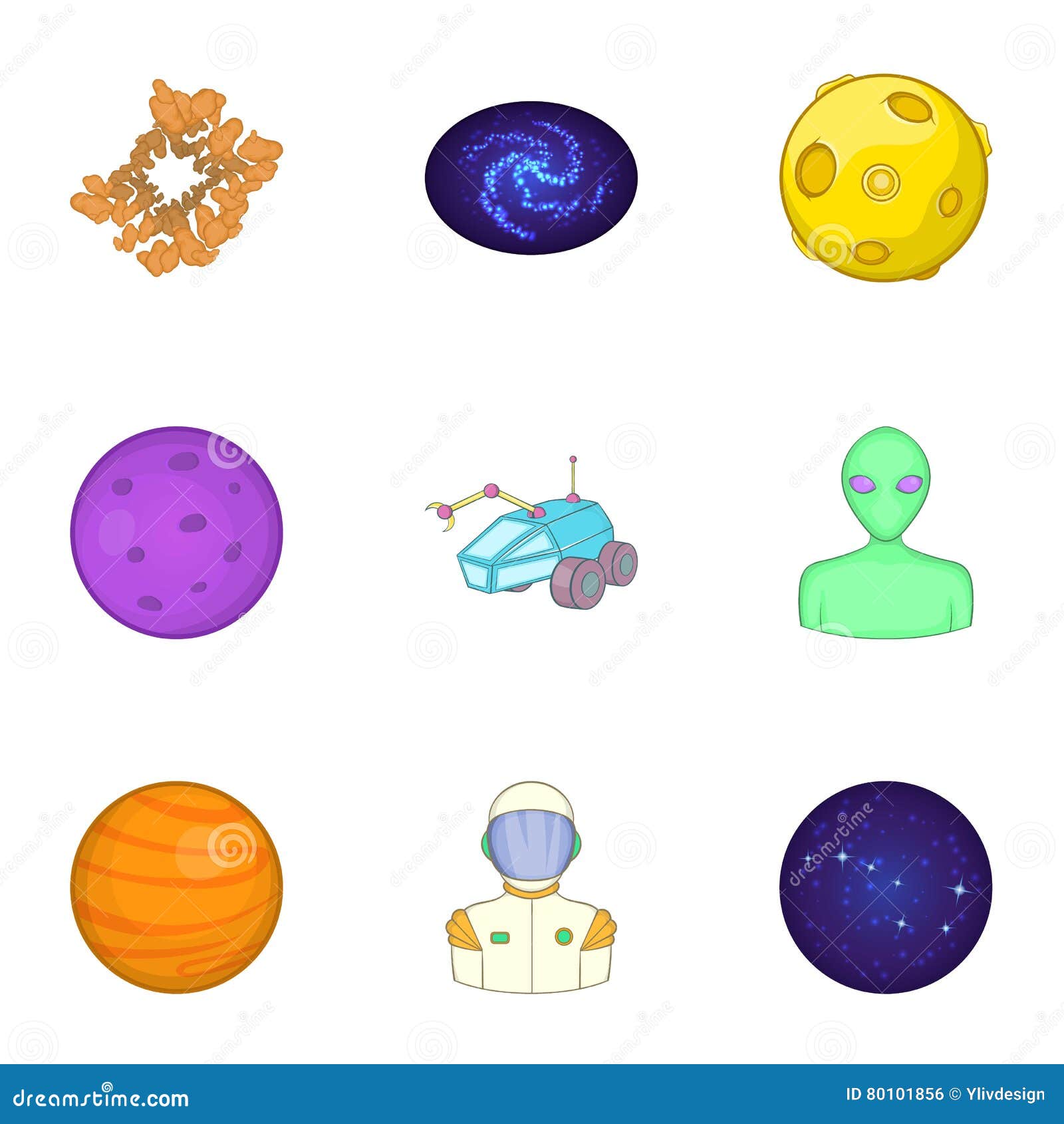 Cosmos Icons Set, Cartoon Style Stock Vector - Illustration of drawing ...