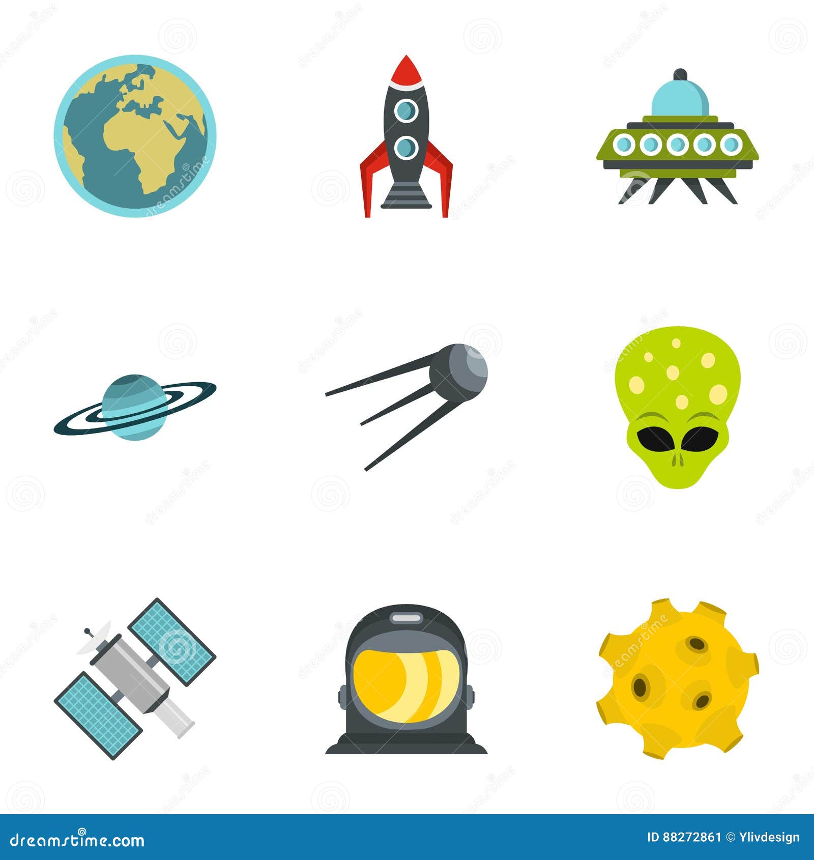 Cosmos Icons Set, Flat Style Stock Vector - Illustration of astronomy ...