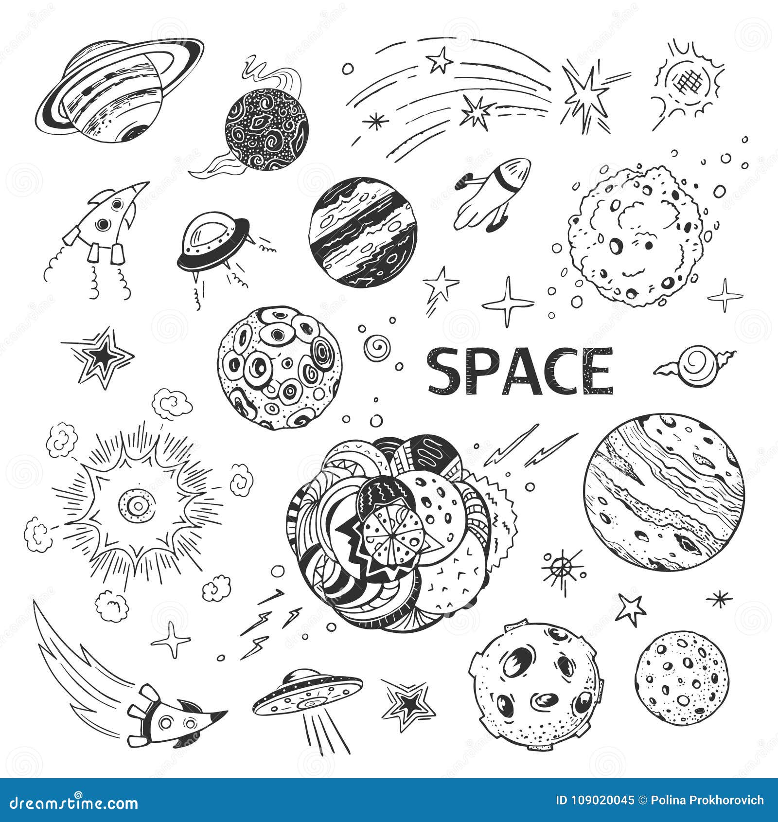 Cosmos, Planets.Collection of Vector Hand Drawings Stock Vector ...