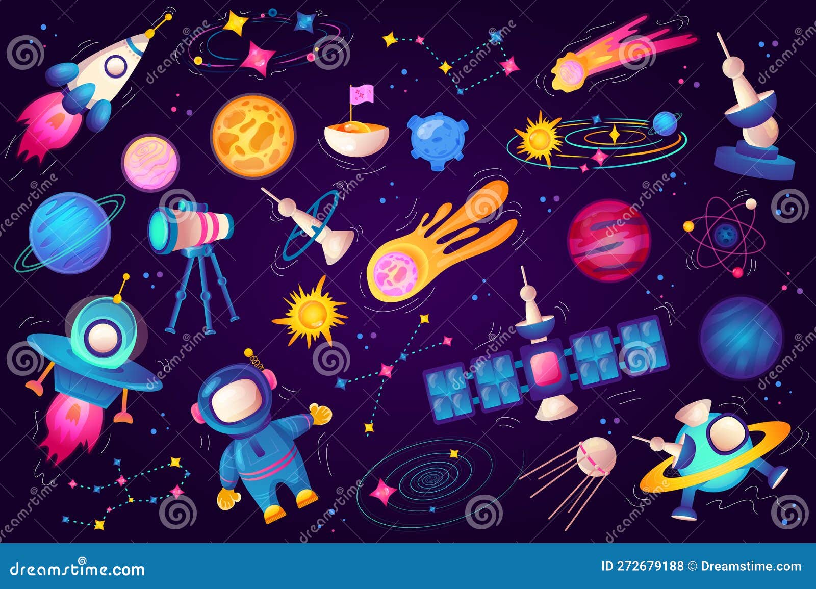 Cosmos Set Graphic Elements in Flat Design. Vector Illustration Stock ...