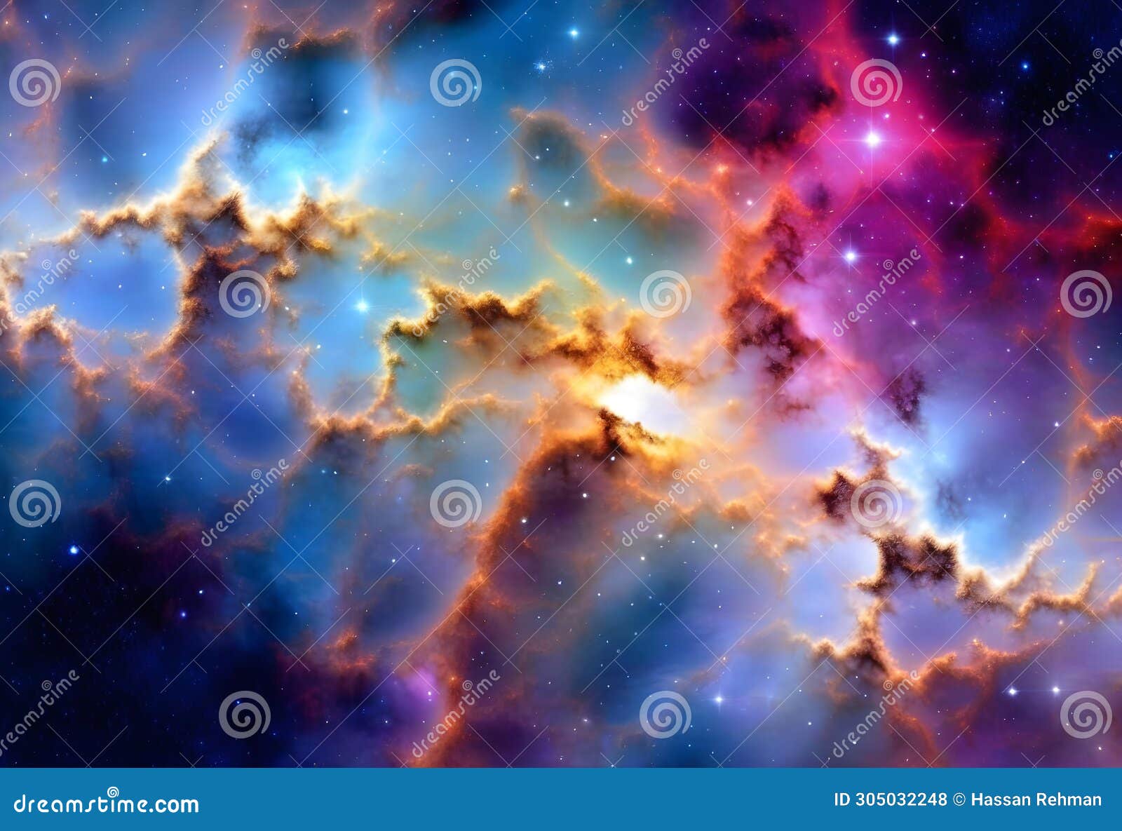 Cosmos, Space and Neon Cloud in Universe of Particles with Star Light ...