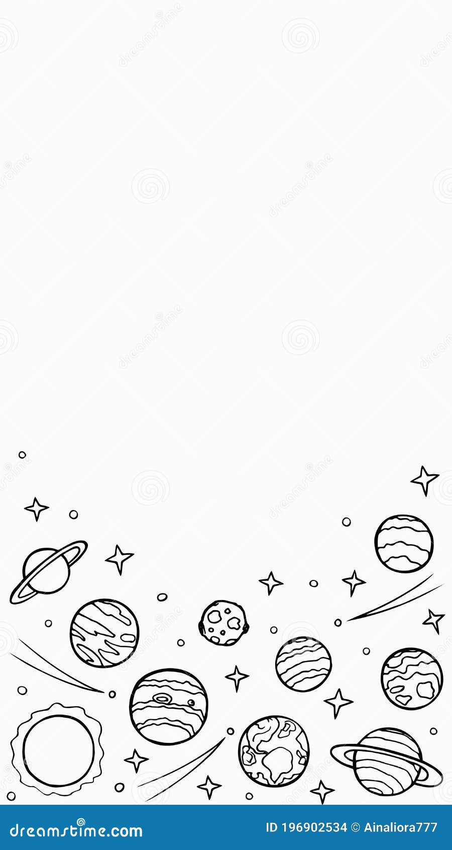 Cosmos Template for Stories, Empty Space for Text. Hand-drawn Doodle ...