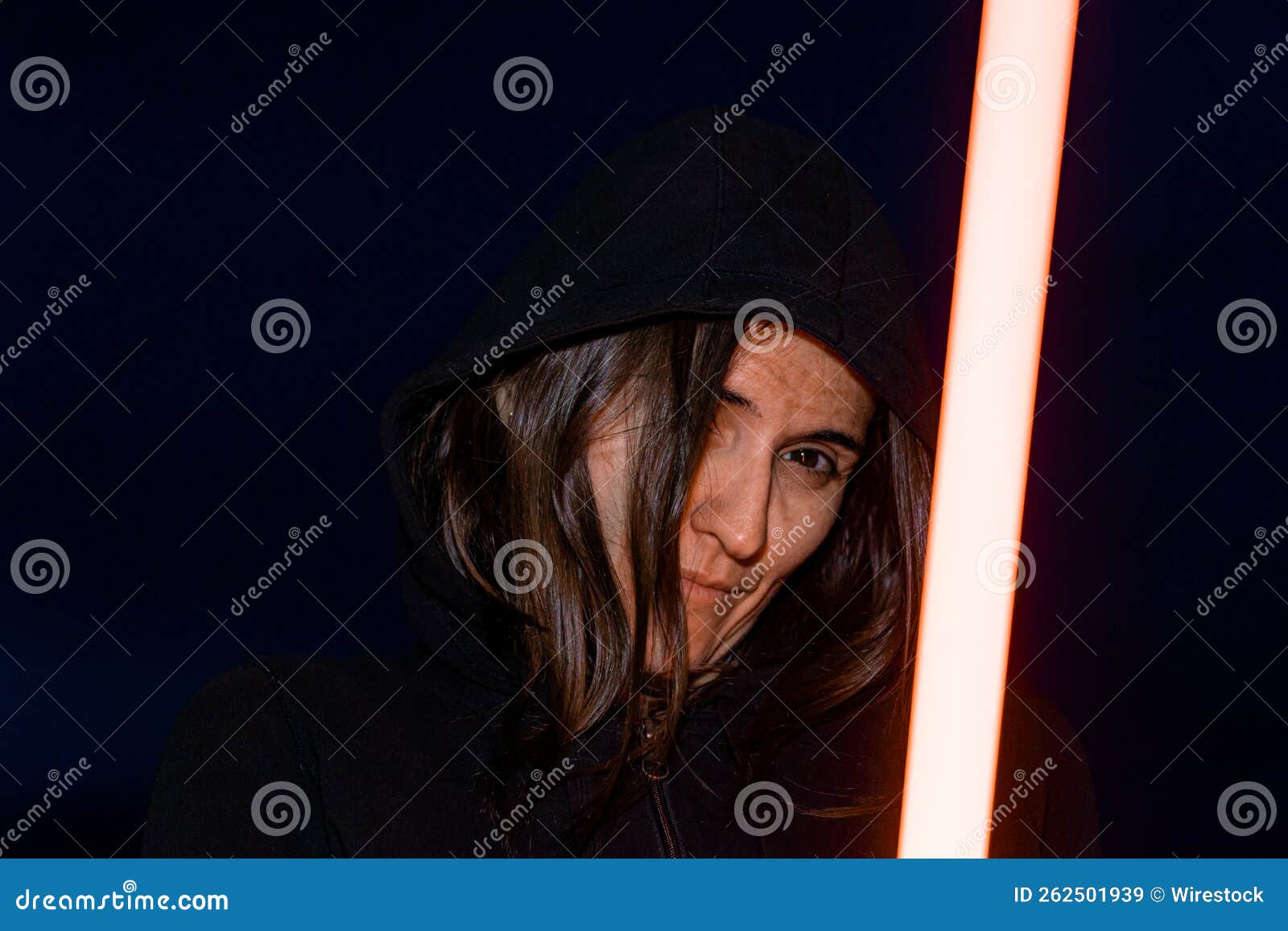 Cosplayer Woman with a LED Lightsaber Stock Image - Image of white ...