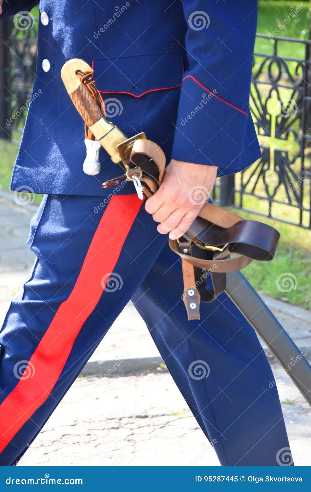 Cossack Saber With A Wooden Handle On The Green Grass, Cold Weapon Of ...