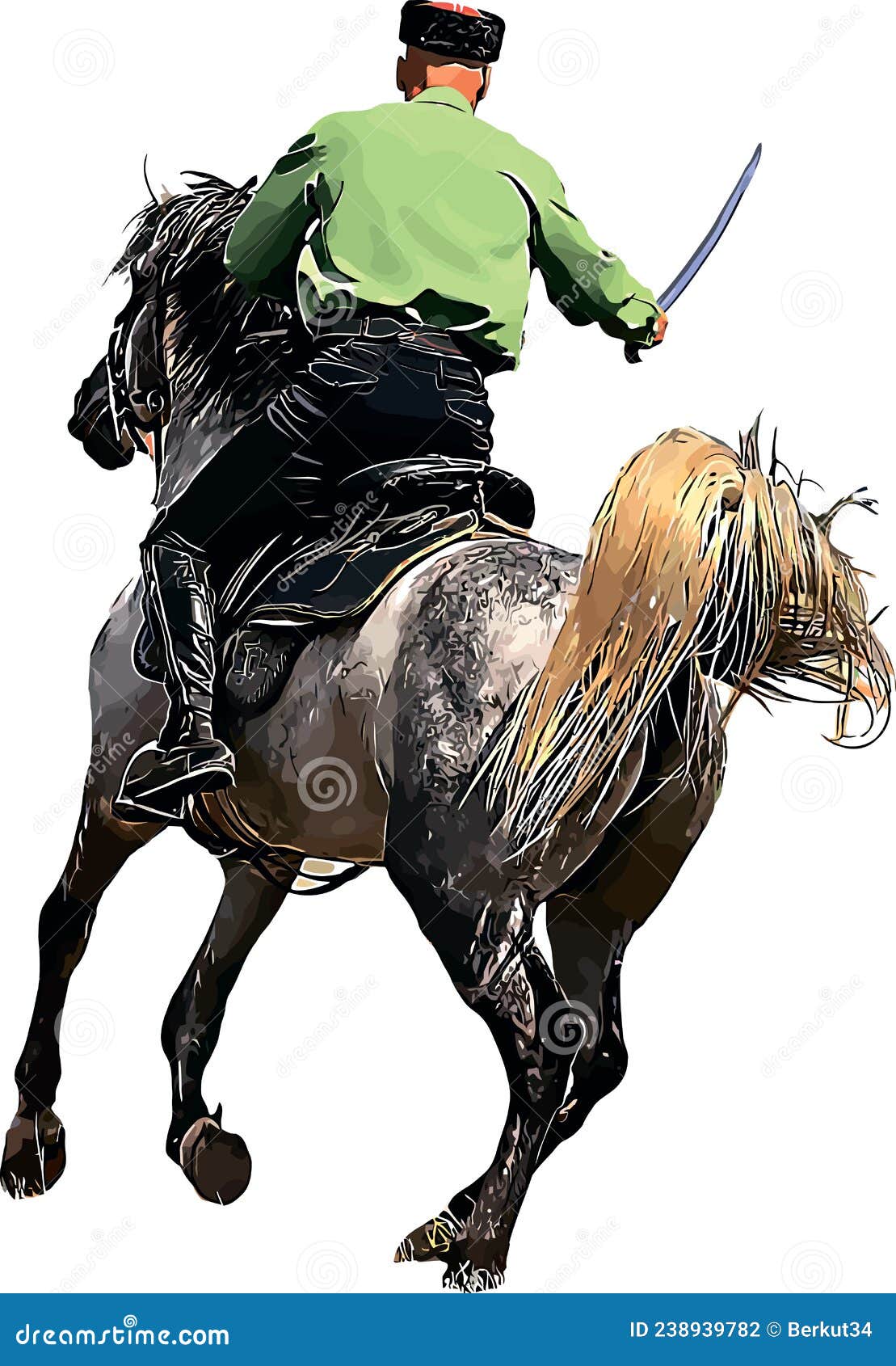 Cossacks with Sabers Perform Tricks on Racehorses Stock Vector ...