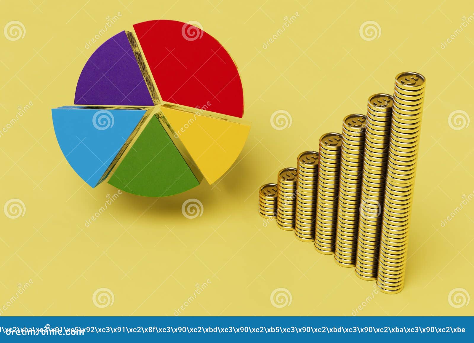 Cost Chart. Chart Sectors of Different Colors and Stacks of Dollar ...