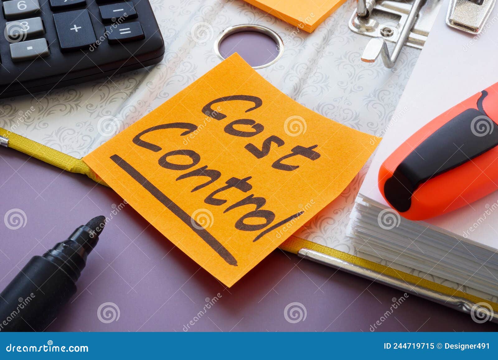 Cost Control Memo Sticker Near Big Folder with Report. Stock Image ...