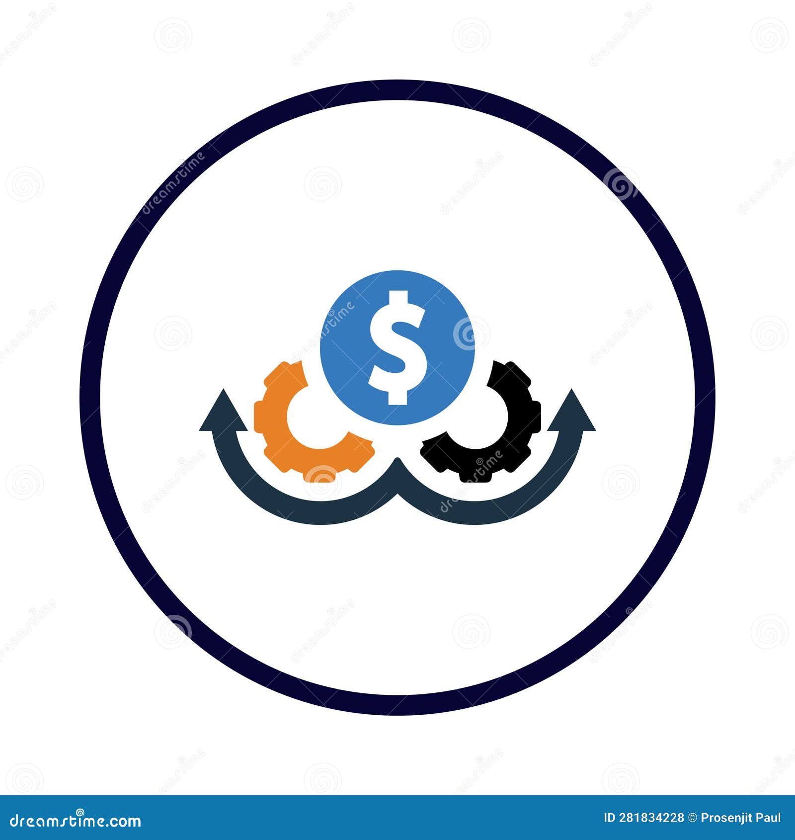 Cost Effective Line Icon. Cogwheels, Gears and Dollar, Efficiency and ...