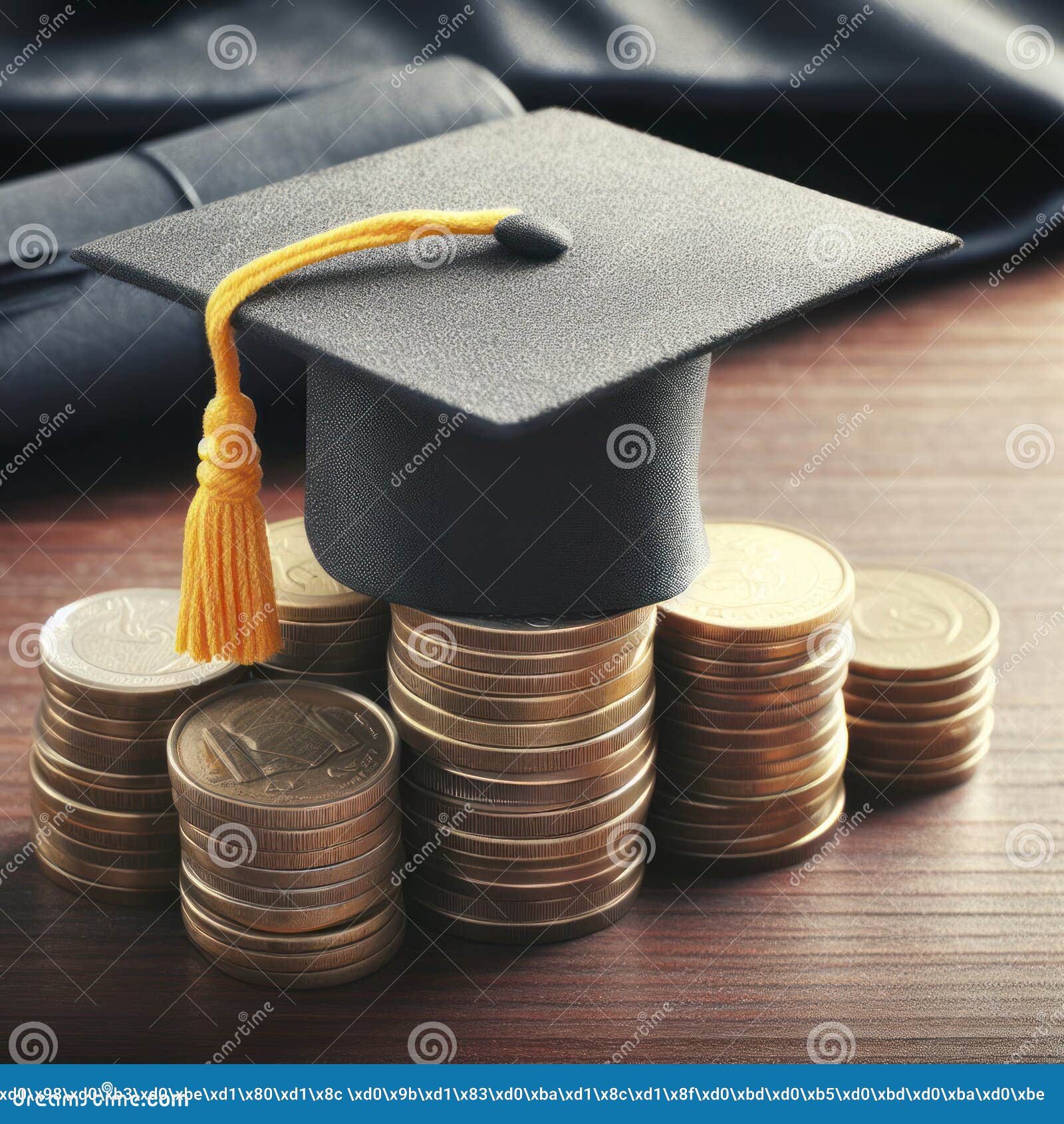 Cost of Higher Education. Graduation Cap on a Stack of Coins Stock ...