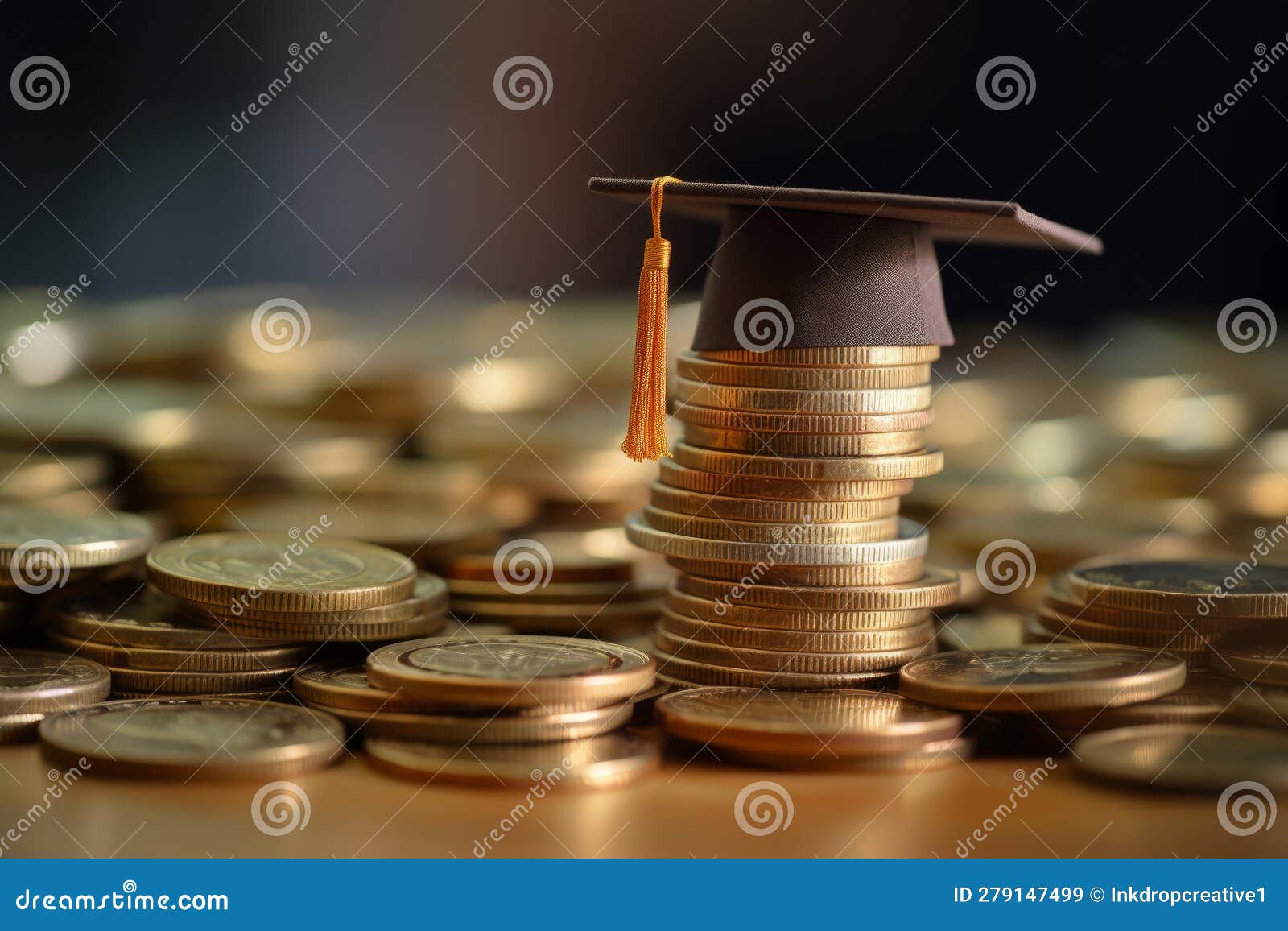 Cost of Higher Education. Graduation Cap on a Stack of Coins Stock ...