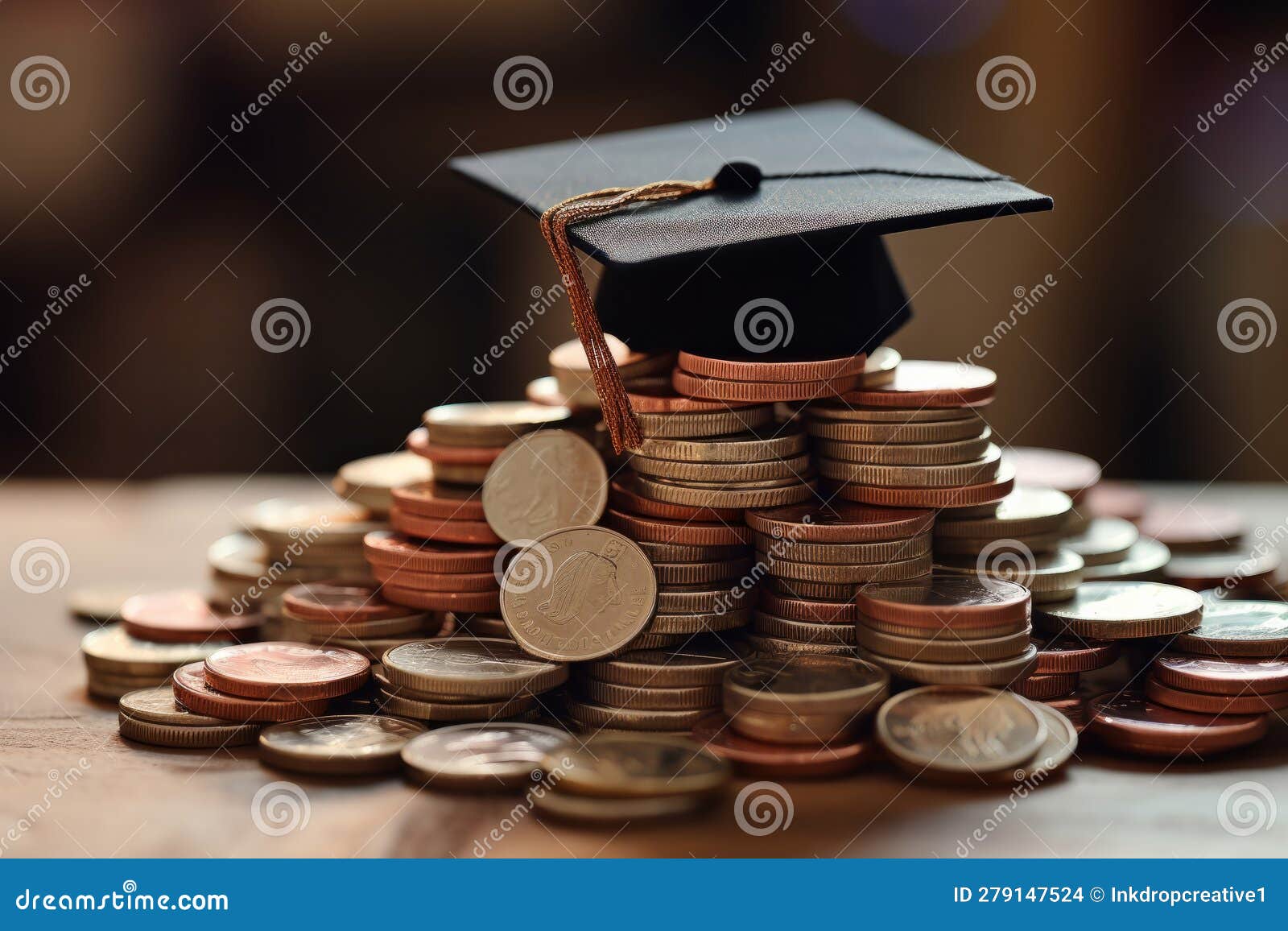 Cost of Higher Education. Graduation Cap on a Stack of Coins Stock ...