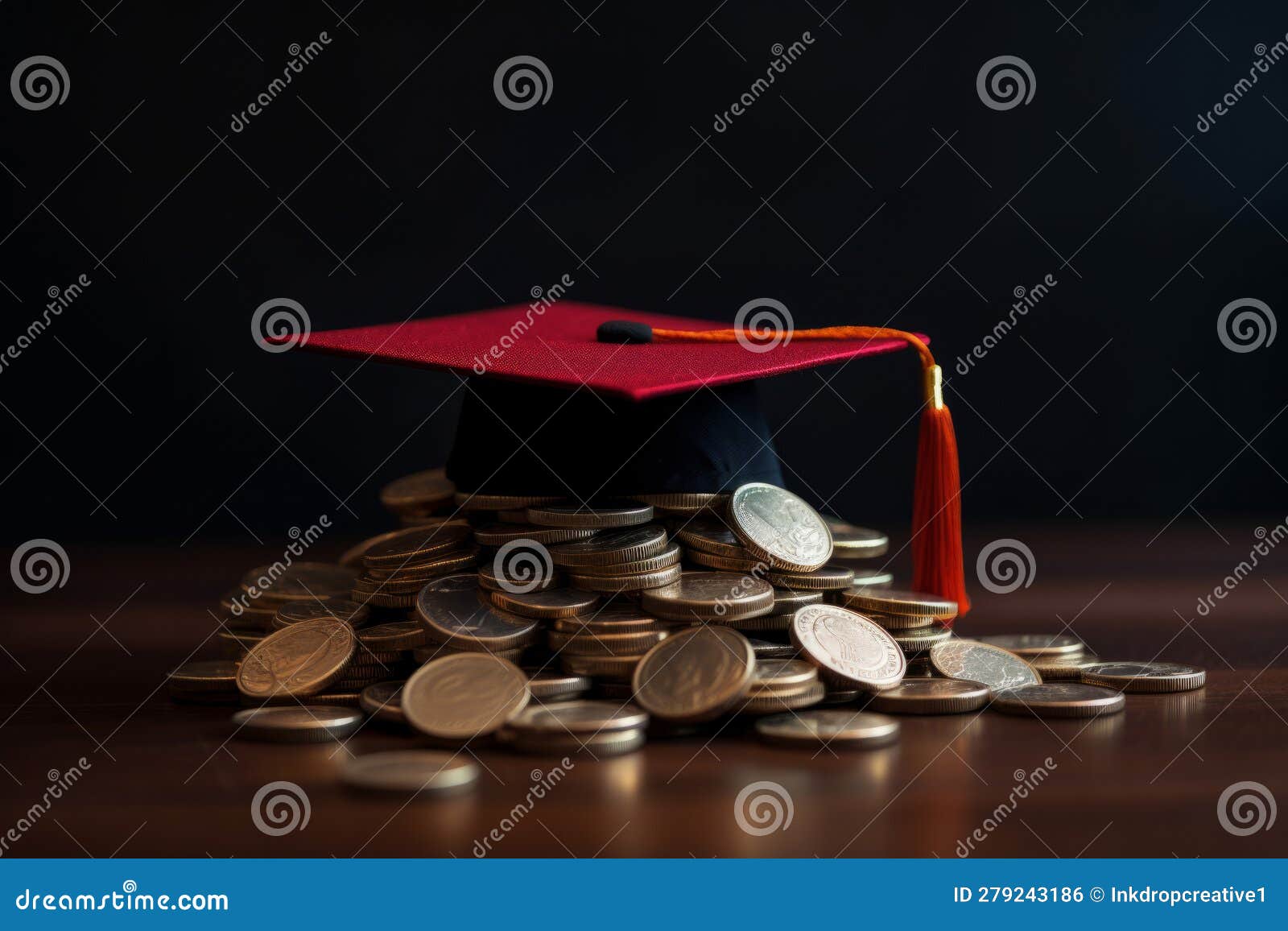 Cost of Higher Education. Graduation Cap on a Stack of Coins Stock ...