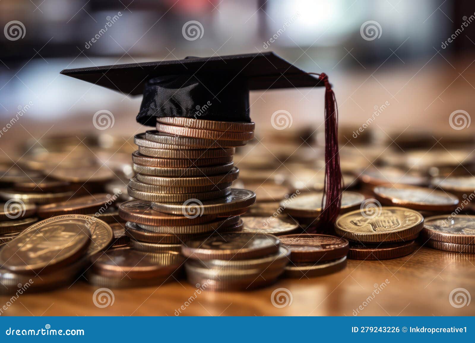 Cost of Higher Education. Graduation Cap on a Stack of Coins Stock ...