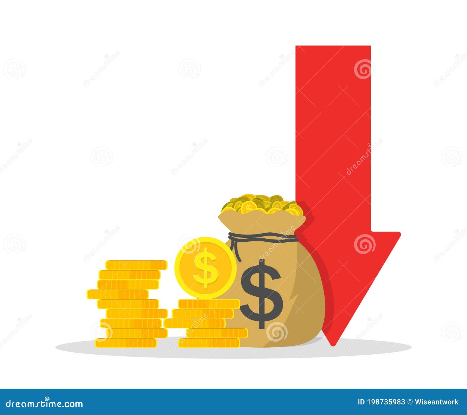Cost Low And Loss. Decrease Revenue. Crisis Of Economy. Icon Of Money Inflation. Graph Of ...
