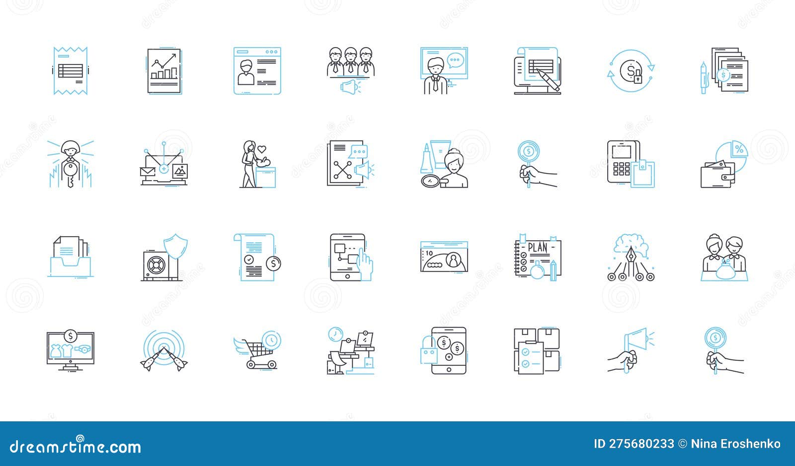 Cost Management Linear Icons Set. Budgeting, Forecasting, Analysis ...