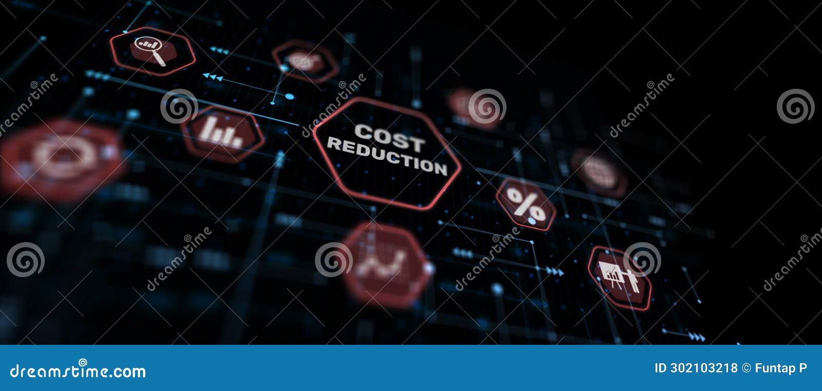 Cost Reduction Business Finance Concept on Abstract Virtual Screen ...
