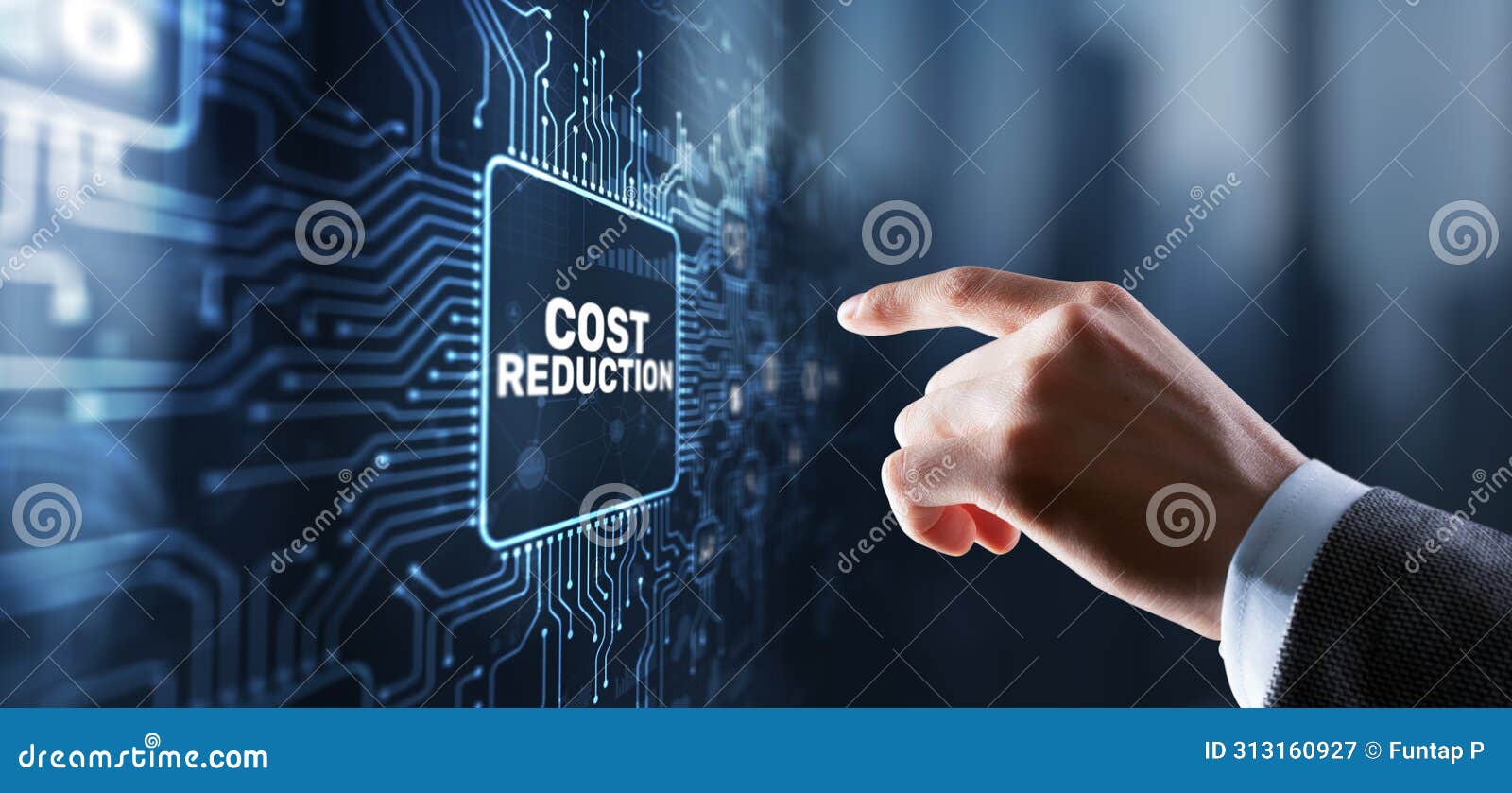 Cost Reduction Business Finance Concept. Businessman Clicks Virtual ... Cost Reduction Business Finance Concept. Businessman Clicks Virtual ...