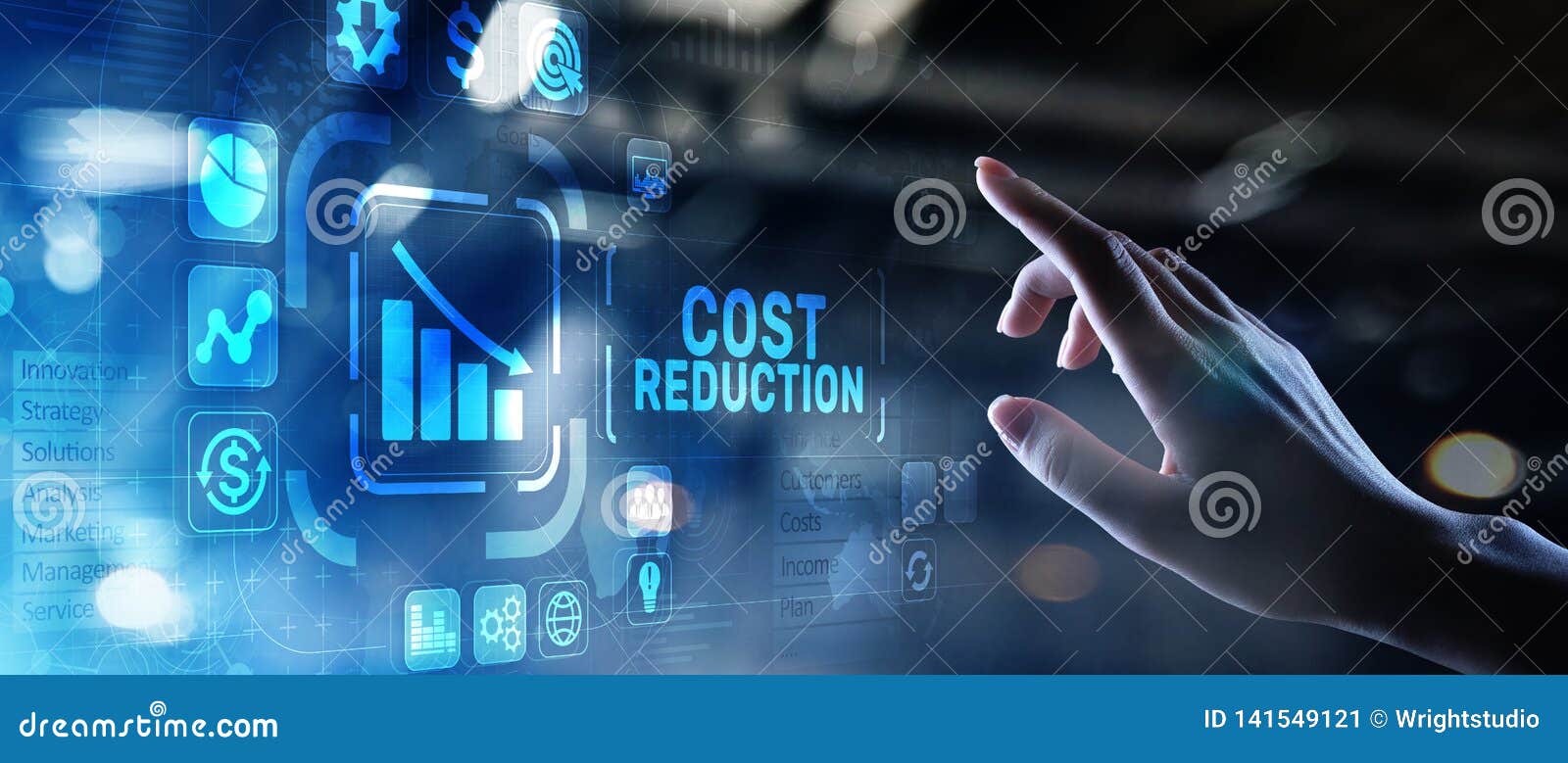 Cost Reduction Business Finance Concept On Virtual Screen. Stock Image ...