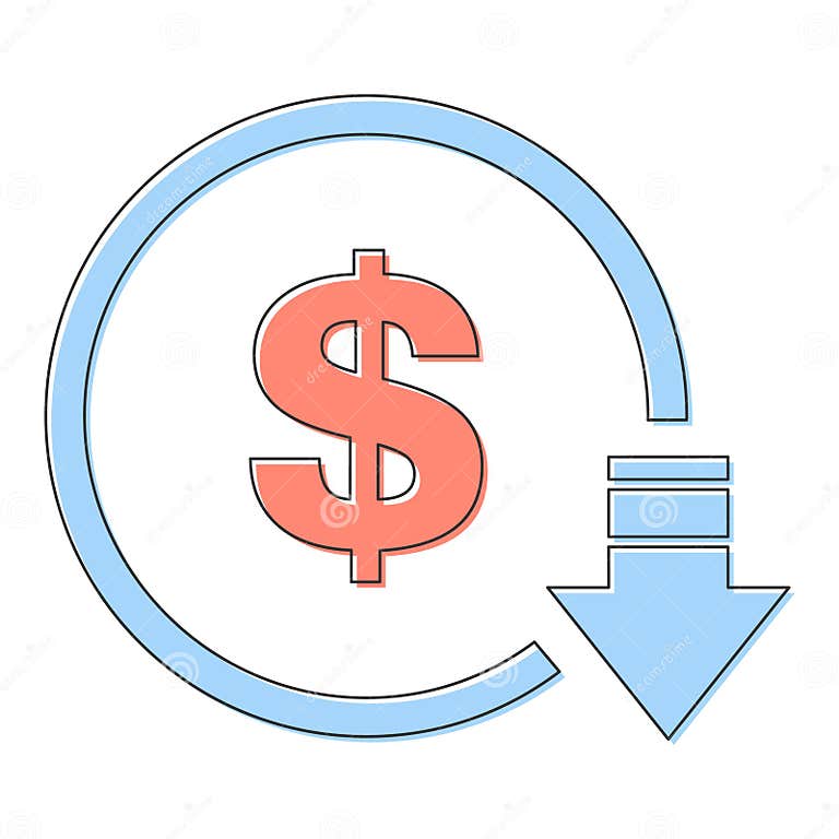 Cost Reduction- Decrease Dollar Icon. Vector Symbol Image Isolated on Background Stock Vector ...