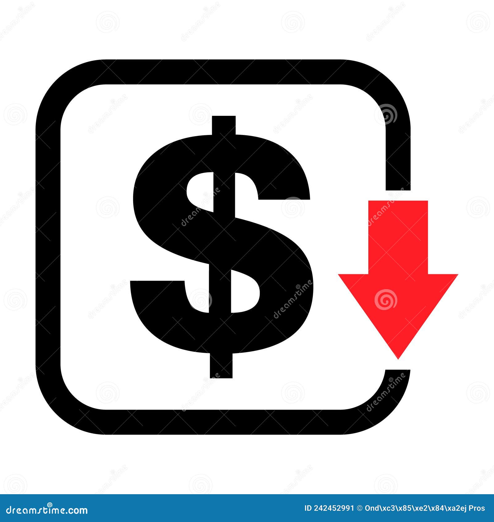 Cost Reduction- Decrease Dollar Icon. Vector Symbol Image Isolated on Background Stock Vector ...
