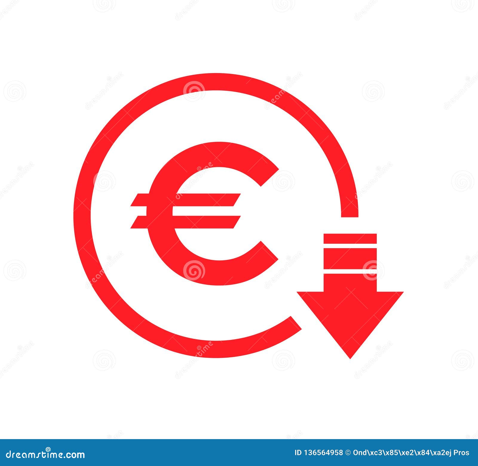 Cost Reduction- Decrease Euro Icon. Vector Symbol Image Isolated on Background Stock Vector ...