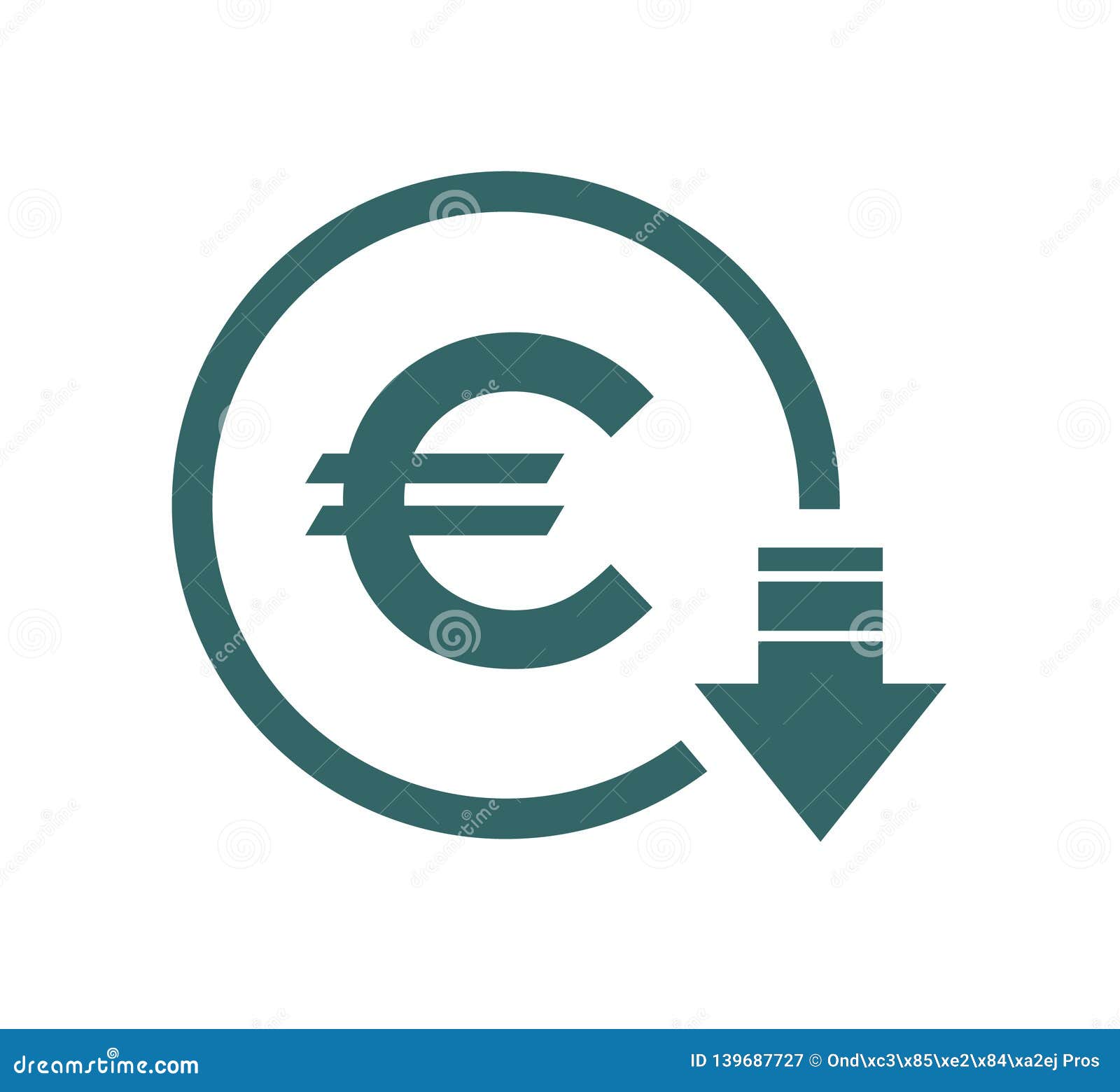 Cost Reduction- Decrease Euro Icon. Vector Symbol Image Isolated on ...