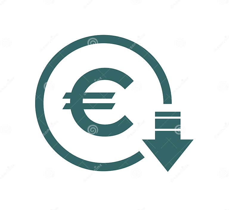 Cost Reduction- Decrease Euro Icon. Vector Symbol Image Isolated on Background Stock Vector ...