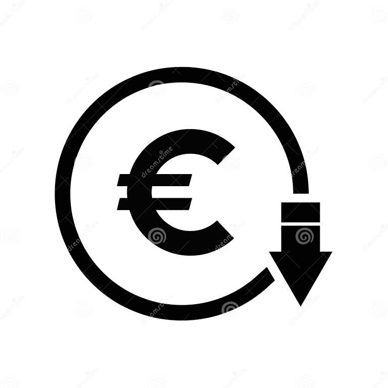 Cost Reduction- Decrease Euro Icon. Vector Symbol Image Isolated on Background . Stock Vector ...