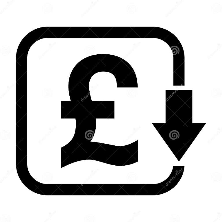 Cost Reduction- Decrease Pound Icon. Vector Symbol Isolated on Background Stock Vector ...