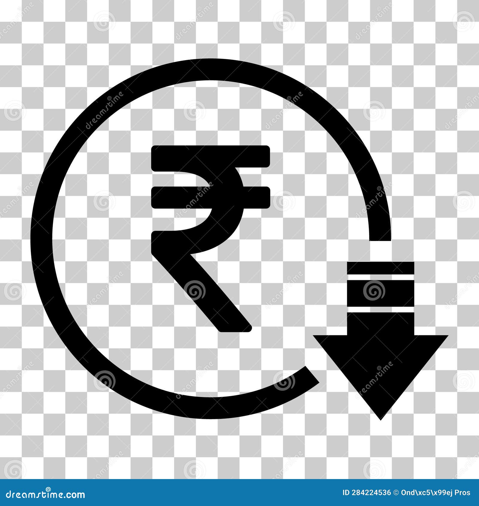 Cost Reduction- Decrease Rupee Icon. Vector Symbol Isolated on Background Stock Vector ...