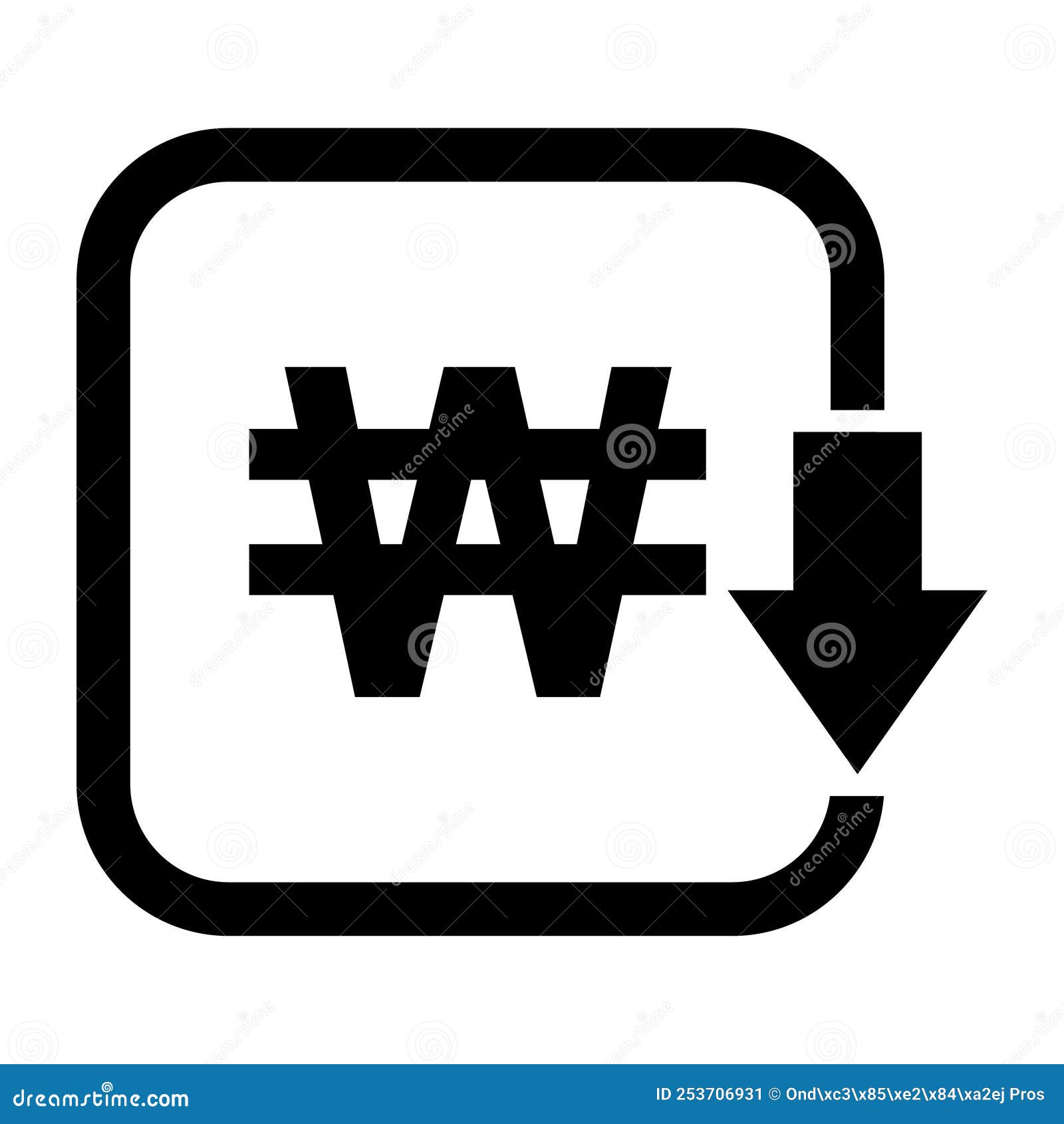 Cost Reduction- Decrease Won Icon. Vector Symbol Isolated on Background Stock Vector ...