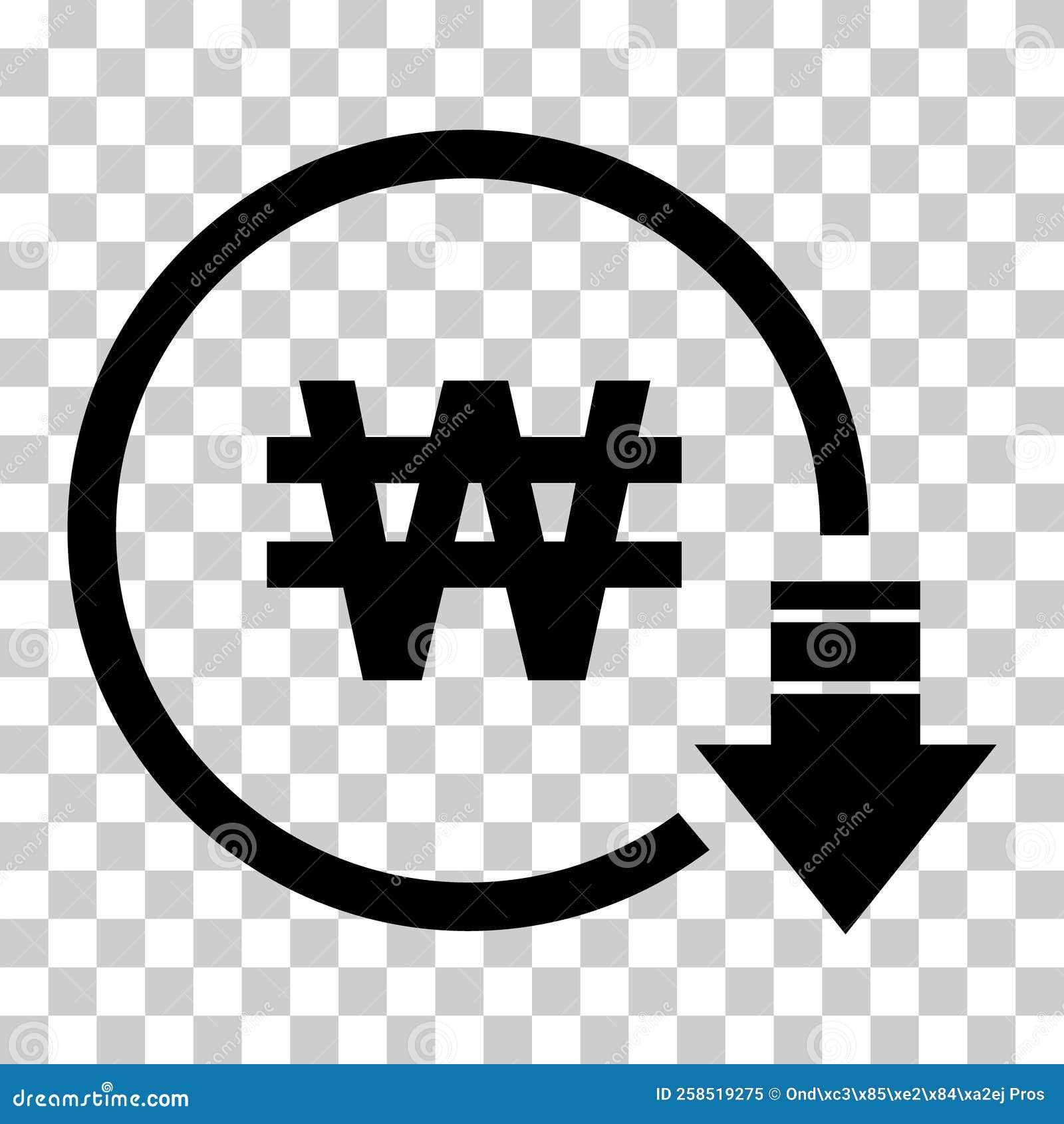 Cost Reduction- Decrease Won Icon. Vector Symbol Isolated on Background Stock Vector ...