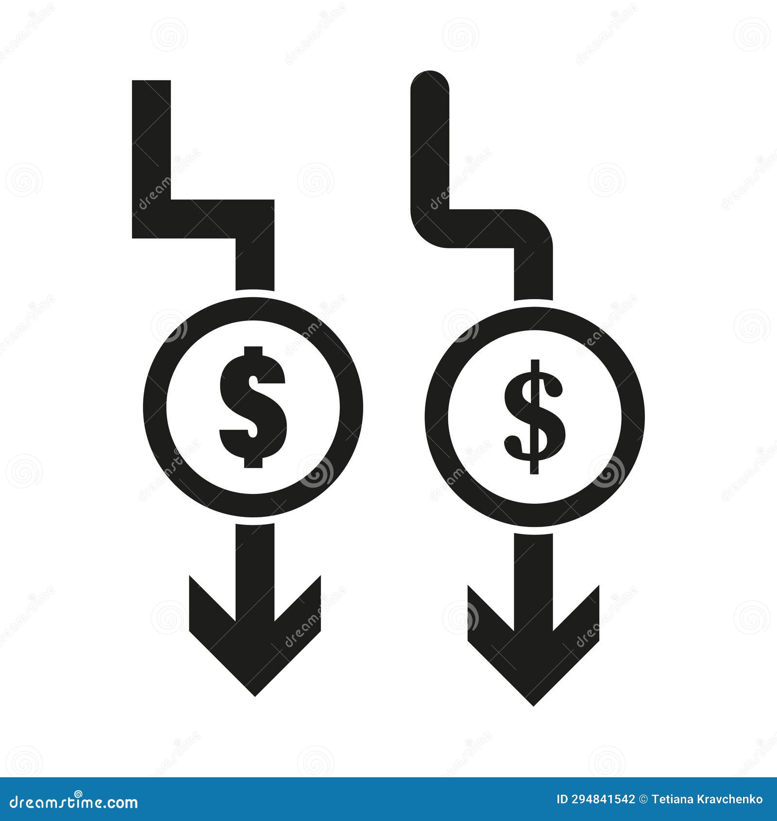 Cost Reduction Icon. Dollar Decrease Icon. Money Symbol with Arrow. Dollar Down Icon. Vector ...