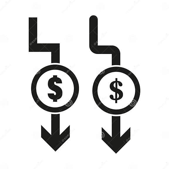 Cost Reduction Icon. Dollar Decrease Icon. Money Symbol with Arrow. Dollar Down Icon. Vector ...