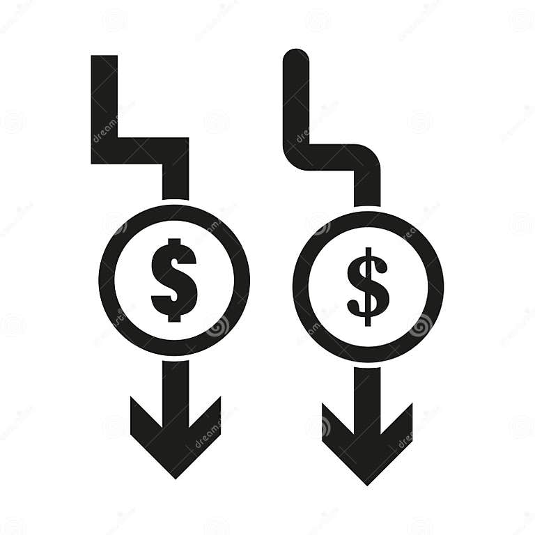 Cost Reduction Icon. Dollar Decrease Icon. Money Symbol with Arrow. Dollar Down Icon. Vector ...