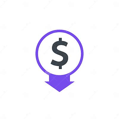 Cost Reduction Icon Dollar. Price Decrease Arrow Symbol Stock Vector ...