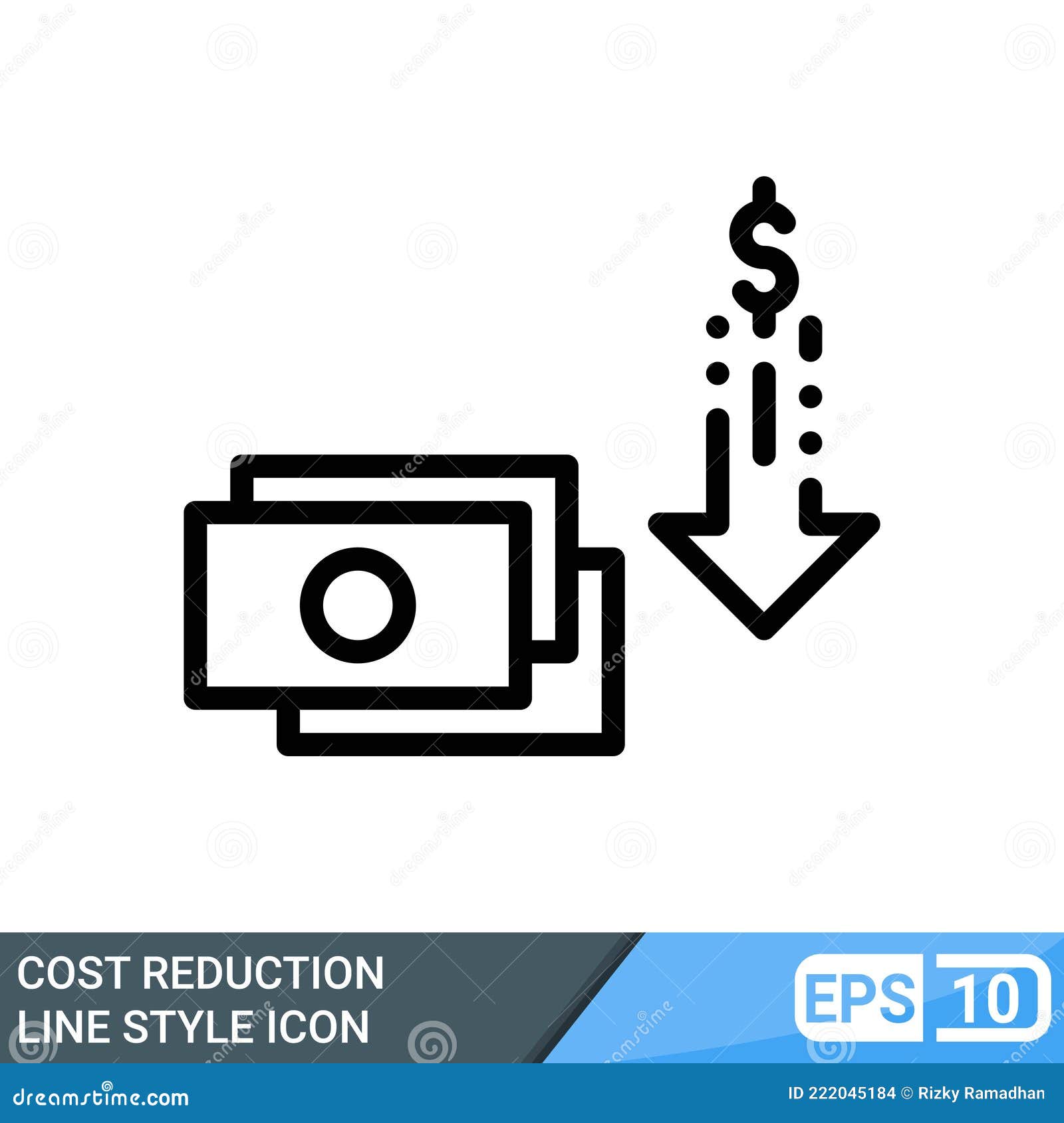 Cost Reduction Icon in Line Style Stock Vector - Illustration of bank ...