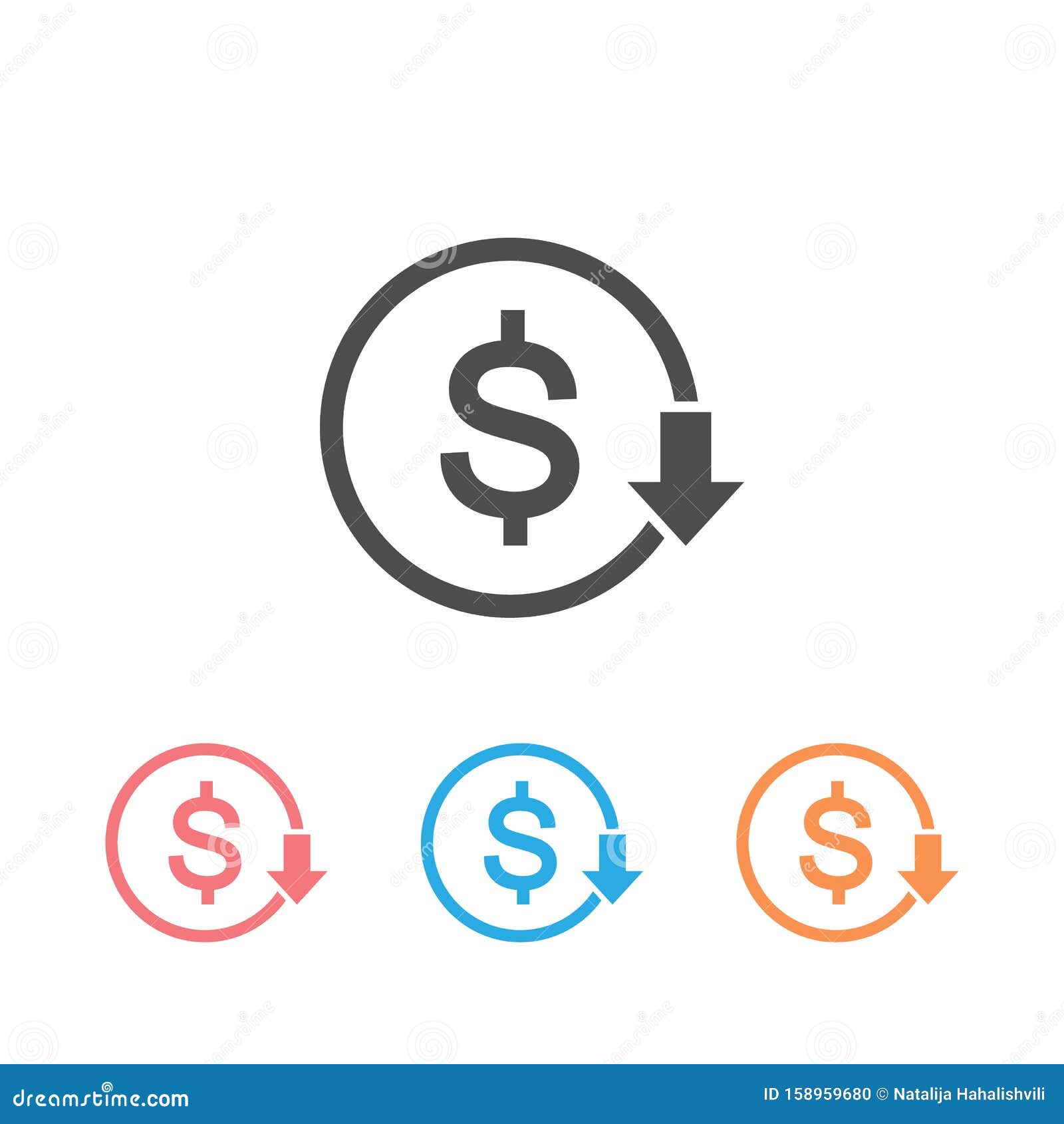Cost Reduction Icon Set. Dollar Down Icon Stock Vector - Illustration ...