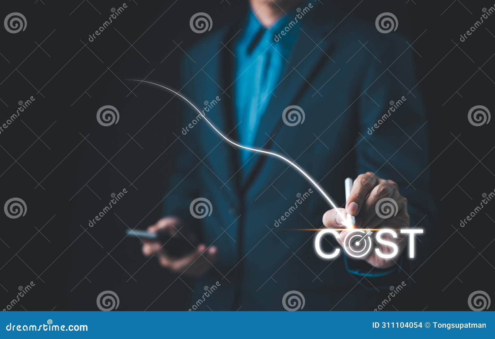 Cost Reduction. Cost Management, Businessman Work on Company Cost Saving. the Word COST Appears ...
