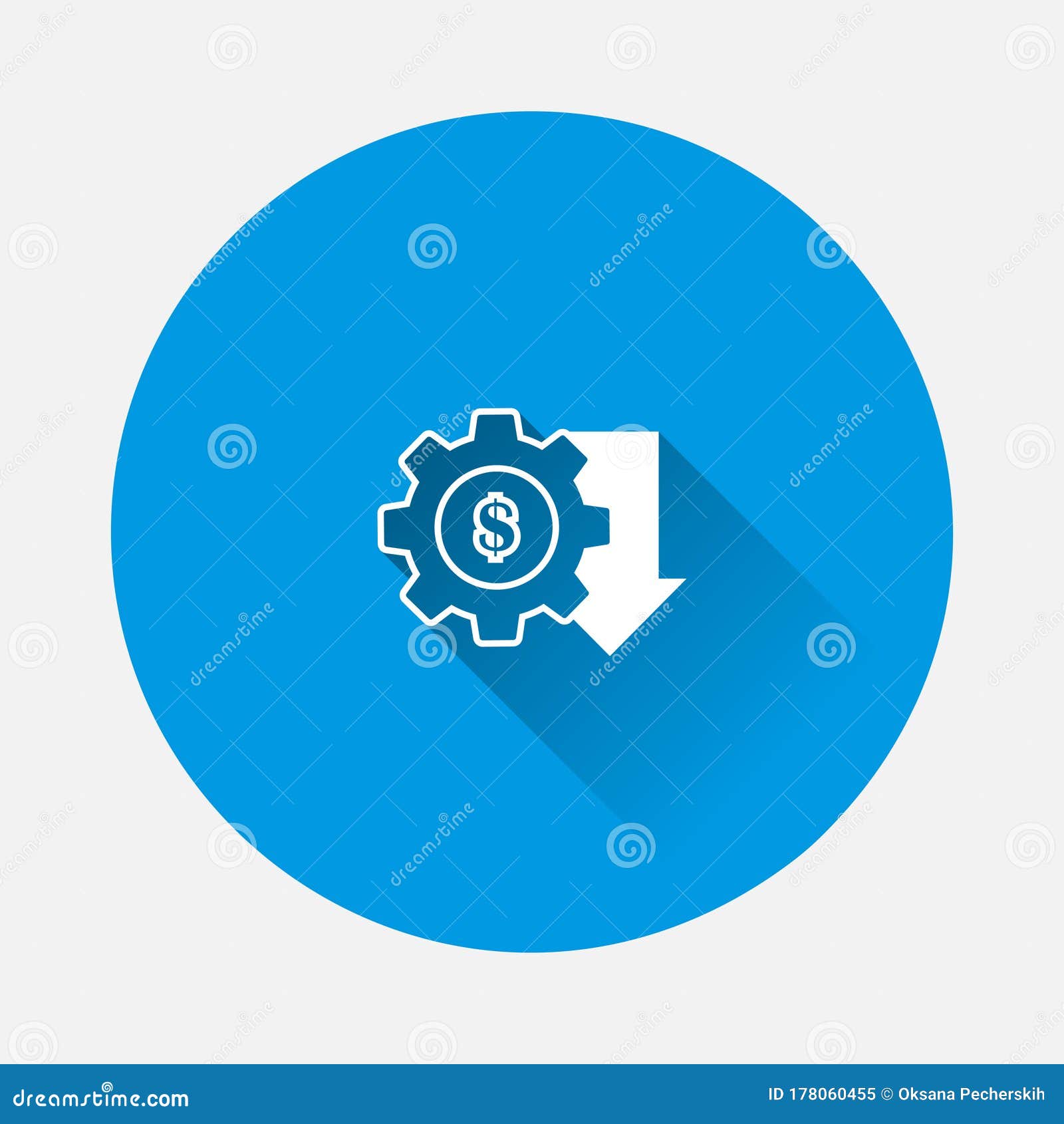 Cost Reduction Vector Icon on Blue Background. Flat Image with Long Shadow Stock Vector ...