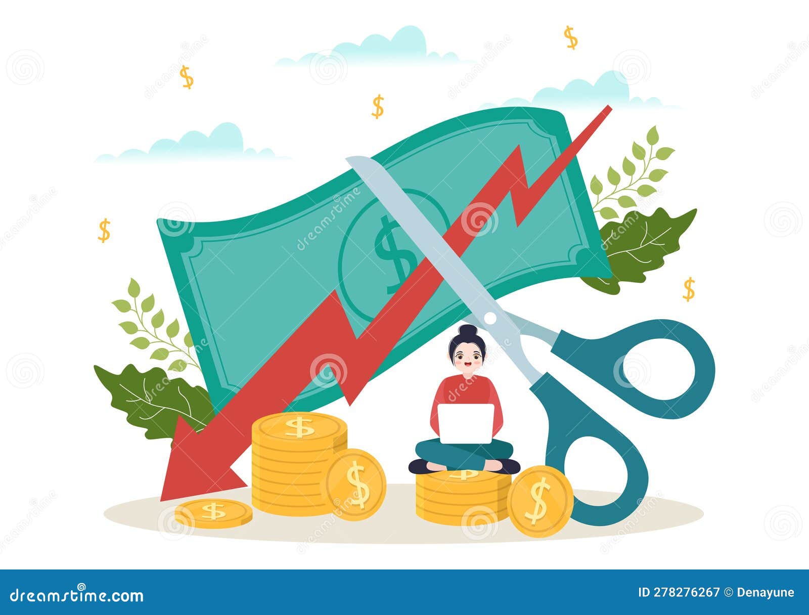 Cost Reduction Vector Illustration with Decrease, Price Minimising or Falling Rate of Profit in ...