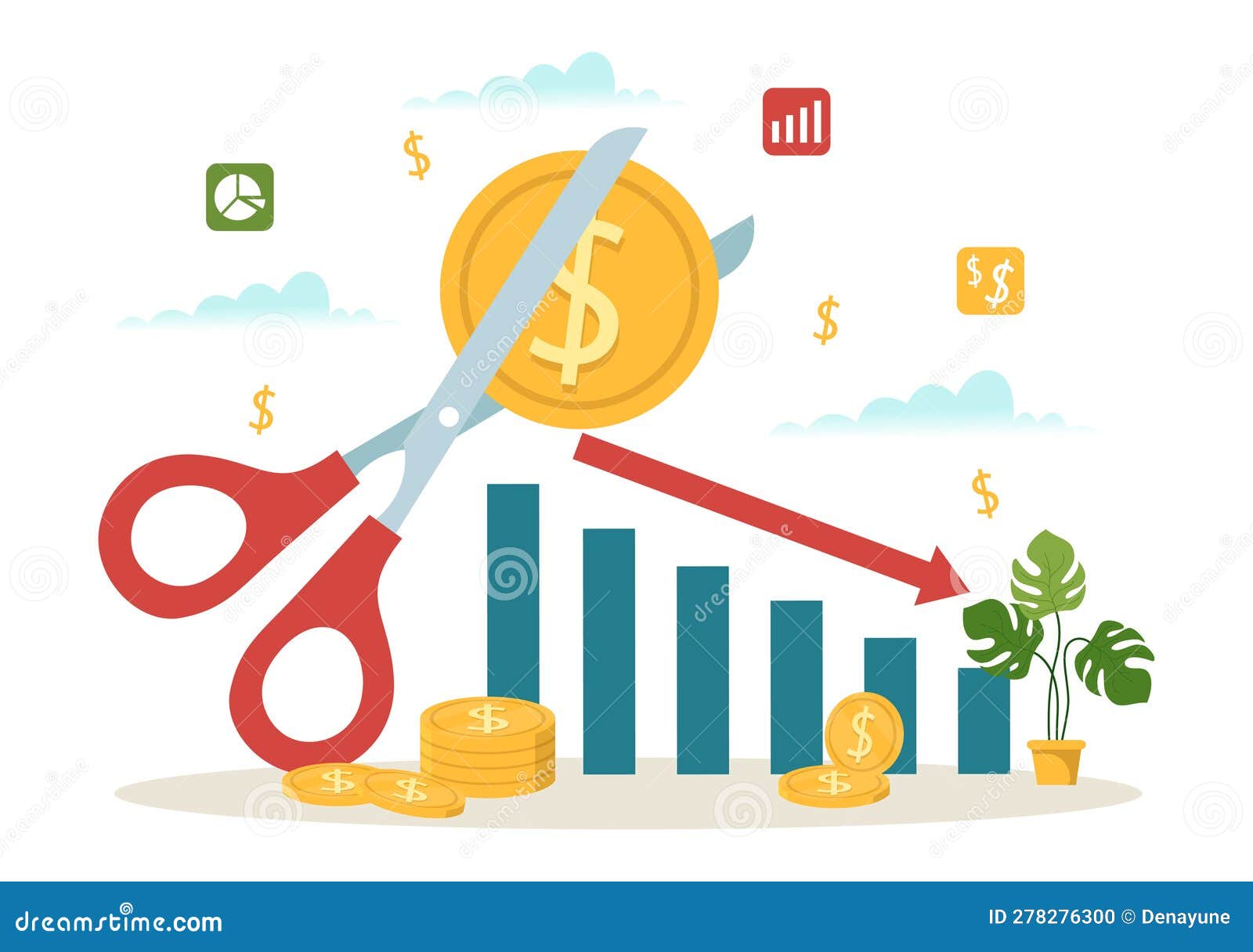 Cost Reduction Vector Illustration with Decrease, Price Minimising or ...