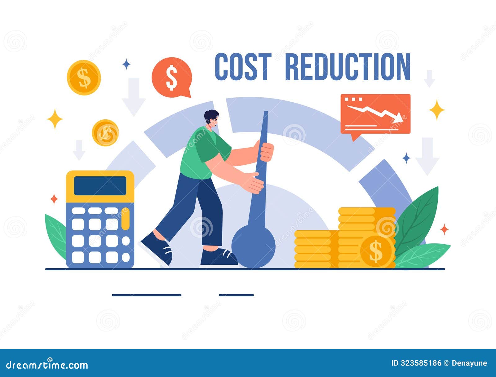 Cost Reduction Vector Illustration Depicting Decrease, Price Minimization, or Falling Profit ...