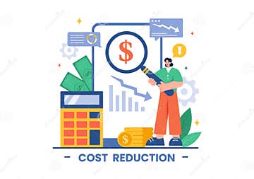 Cost Reduction Vector Illustration Depicting Decrease, Price Minimization, or Falling Profit ...